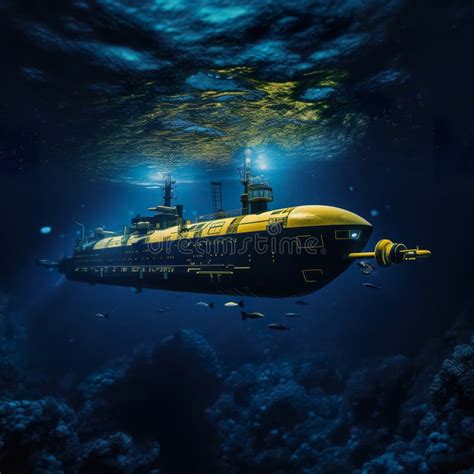 Old Fashioned Retro Submarine Underwater Vintage Or Steampunk Style