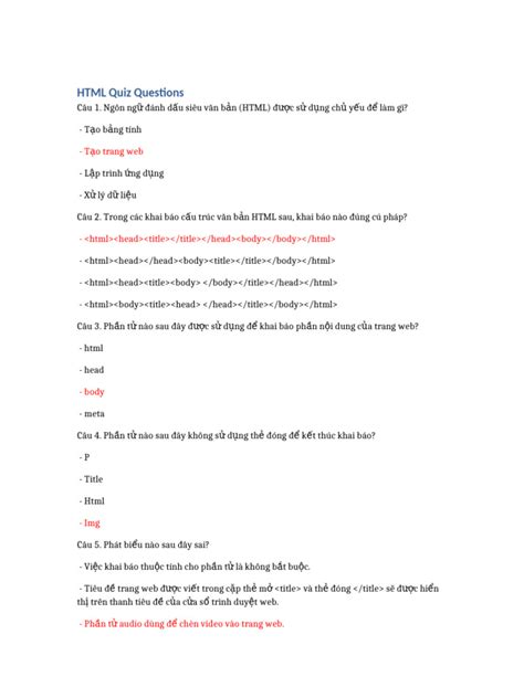 Html Quiz Questions Revised Pdf