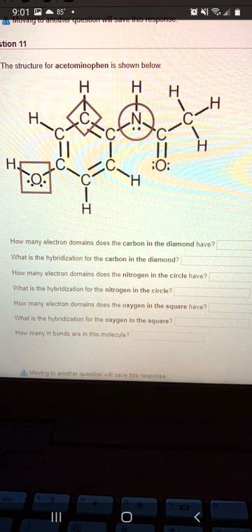 Solved 9 01 0~ B5 Stion 11 The Structure For Acetominophen Shown Below 0 How Many Electron