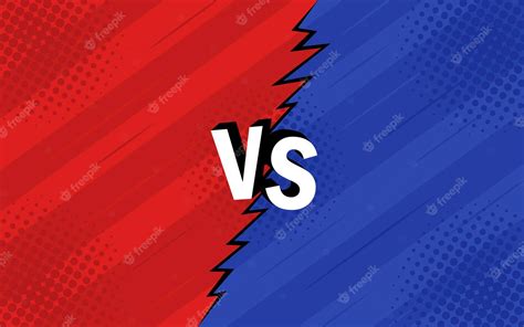 컨셉 Vs 대 싸움 빨강 및 파랑 복고풍 배경 만화 스타일 디자인에는 하프톤 번개가 있습니다 현대 평면 스타일 벡터 일러스트 레이 션 프리미엄 벡터