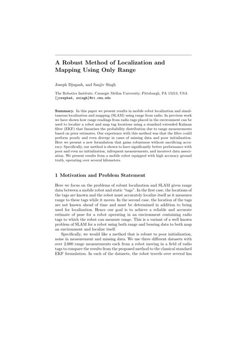 Pdf A Robust Method Of Localization And Mapping Using Only Range