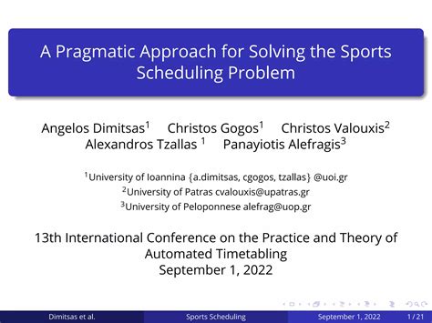 A Pragmatic Approach For Solving The Sports Scheduling Problem Presentation Pdf