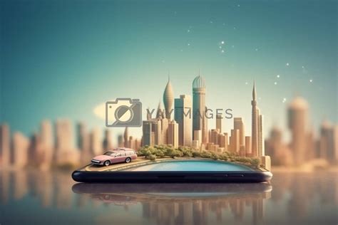 Phone Map Mobile Position Travel Point Location Gps Direction Navigation Generative Ai By