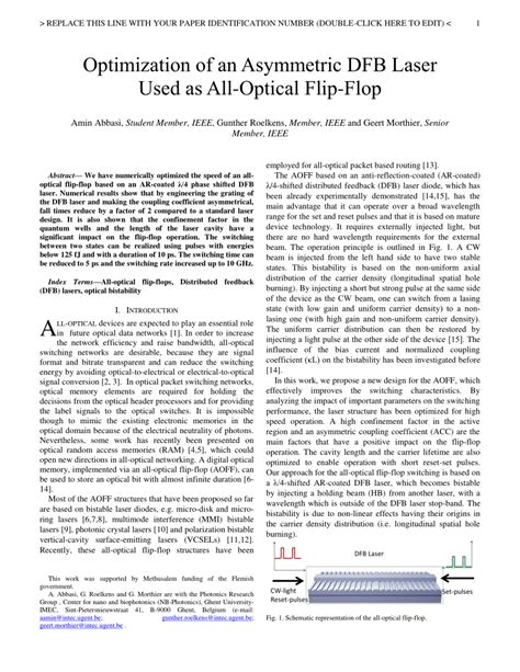 Pdf Optimization Of An Asymmetric Dfb Laser Used As All Optical Flip Flop