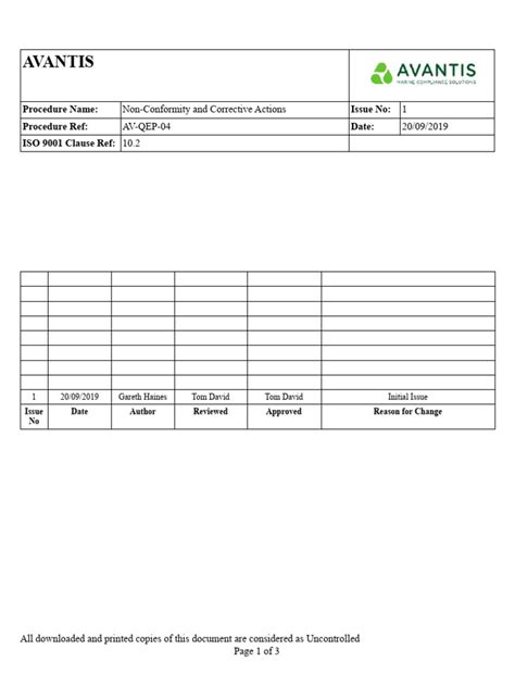 Av Qep 04 Non Conformity And Corrective Action Iss 1 Pdf Quality Business Process
