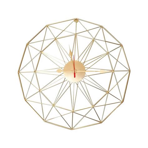 Geometrical Shape Medieval Edge Handmade Metal Wall Clock Gold At