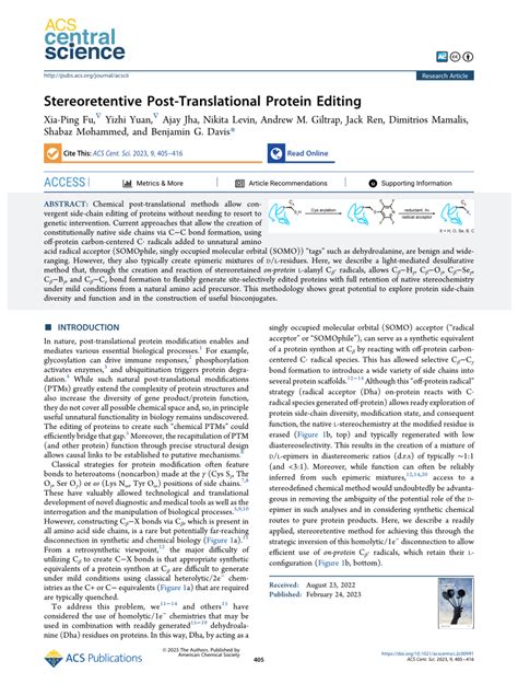 Pdf Stereoretentive Post Translational Protein Editing