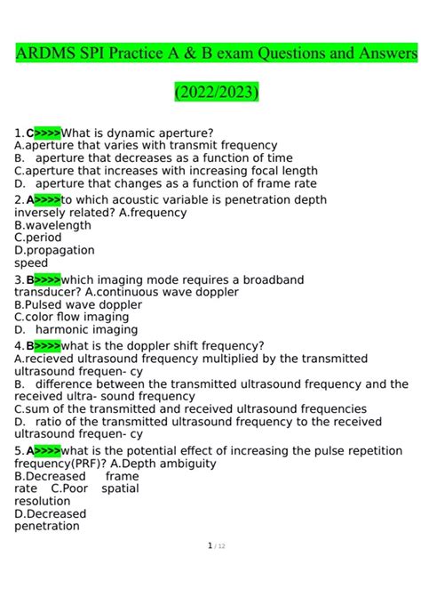 Ardms Spi Practice A And B Exam Questions With Complete Solutions Ardms