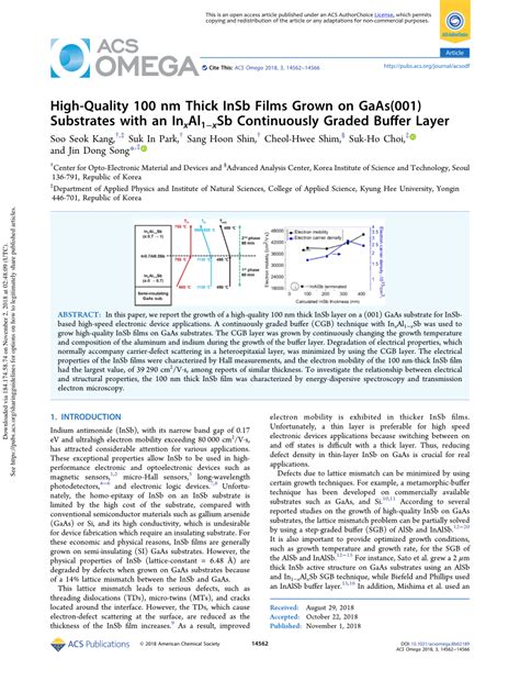 Pdf High Quality 100 Nm Thick Insb Films Grown On Gaas 001 Substrates With An In X Al 1 X Sb