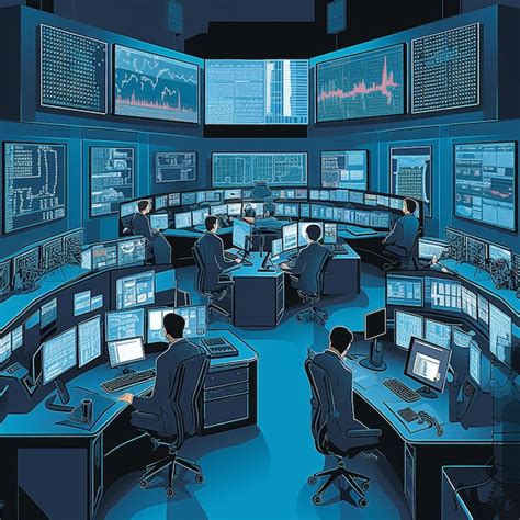 Premium AI Image A Drawing Of A Computer Lab With A Lot Of People Working On It