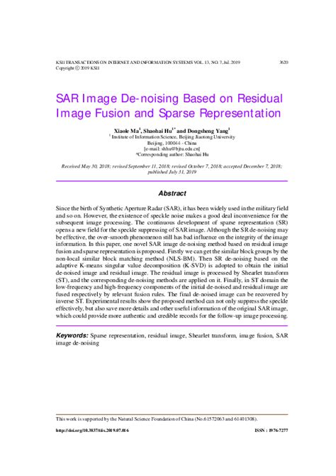 pdf sar image de noising based on residual image fusion and sparse