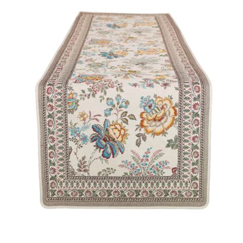 Garance Flowers Yellow Blue French Jacquard Table Runner Fehlman