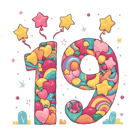 Premium Vector Numeric Digit 19 Vector Illustration Typography Of Number 19 With Playful