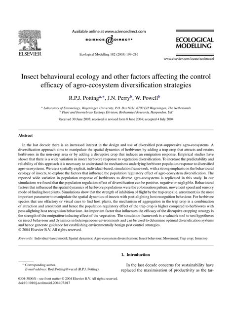 Pdf Insect Behavioral Ecology And Other Factors Affecting The Control