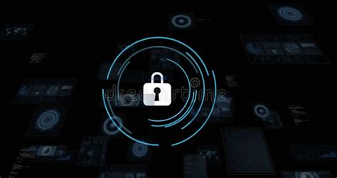 animation of padlock icon with scope and data processing stock footage