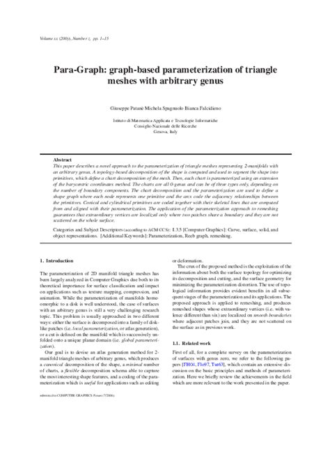 Pdf Paragraph Graph Based Parameterization Of Triangle Meshes With Arbitrary Genus