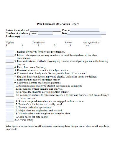 Free 15 Classroom Observation Report Samples Elementary Teaching Narrative