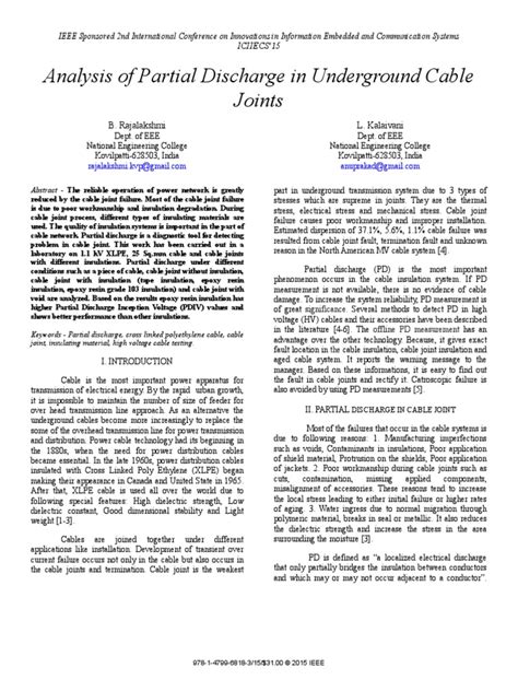 Analysis Of Partial Discharge In Underground Cable Joints Pdf Insulator Electricity