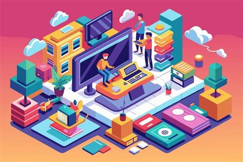 A Vibrant Isometric Illustration Depicting Individuals Working Together In A Modern Creative