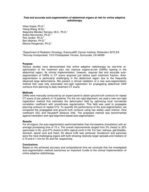 Pdf Fast And Accurate Auto Segmentation Of Abdominal Organs At Risk For Online Adaptive