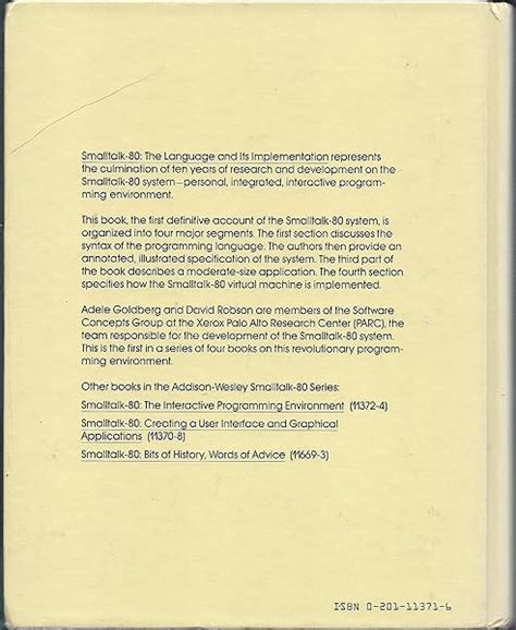 Smalltalk 80 The Language And Its Implementation Paperback Goldberg