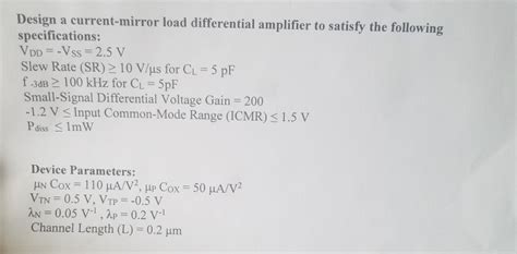 Solved Design A Current Mirror Load Differential Amplifier