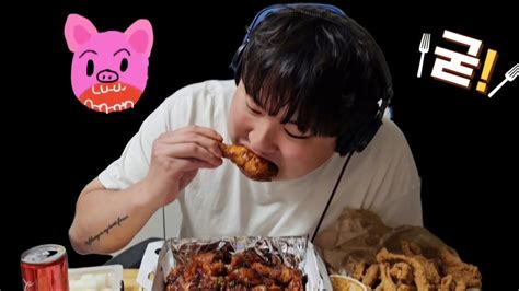 《먹방 V Log》bbq땡초숯불양념치킨닭껍데기큰햇반600g 굳👍 Youtube