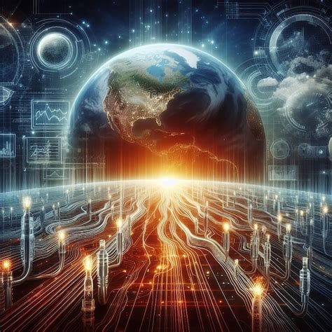 Premium Photo Glowing Data Cables Transferring Information Background