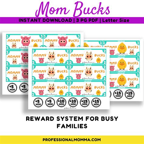 Mom Bucks Mom Bucks Printable Mommy Time Rewards Reward Bucks Pdf Etsy