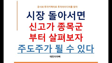 시장돌아서면 신고가 종목군 부터 살펴보자 주도주가 될 수 있다 Youtube