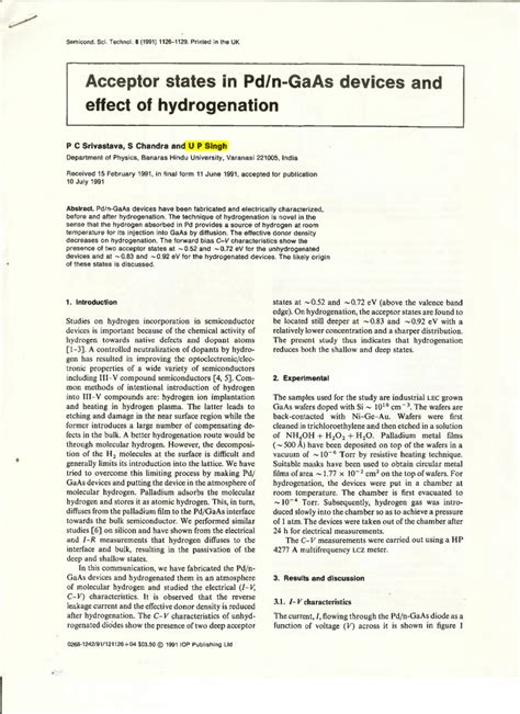 Pdf Acceptor States In Pdn Gaas Devices And Effect Of Hydrogenation