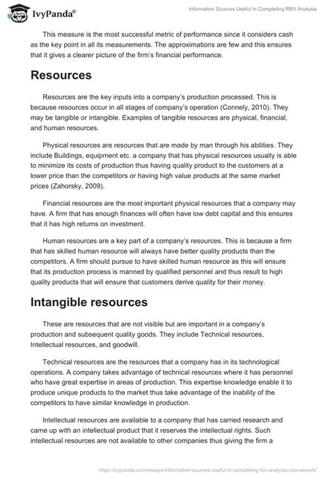 Information Sources Useful In Completing Rbv Analysis 1002 Words
