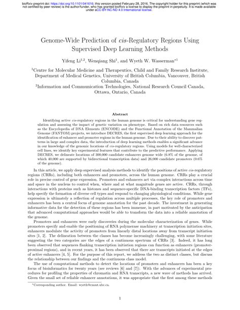 Pdf Genome Wide Prediction Of Cis Regulatory Regions Using Supervised Deep Learning Methods
