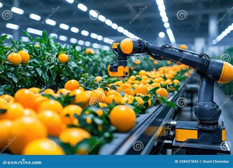 High Tech Food Processing Plant With Robotic Arm And Oranges Stock Image Image Of Automation