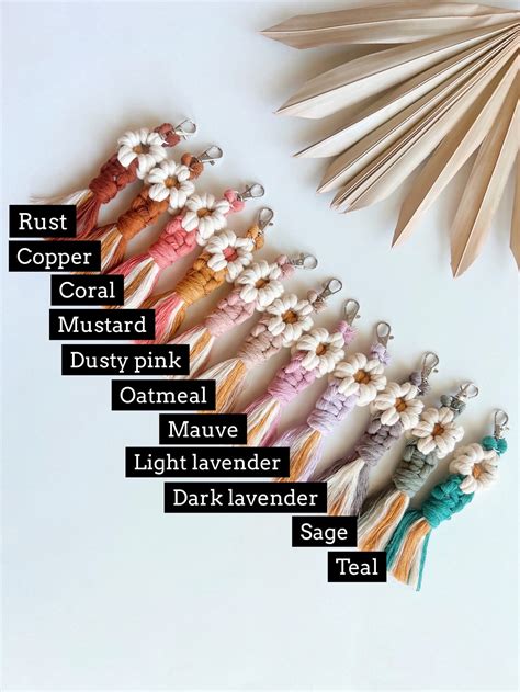 Daisy Macrame Keychain Cute Tassel Clip Flower Boho Keychain Macrame