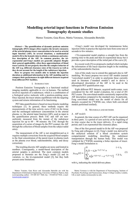 pdf modelling arterial input functions in positron emission