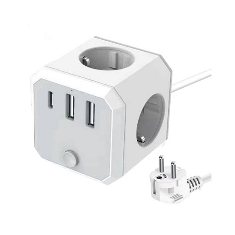 Cube Extender с Usb 4 гнезда 2xusb 1xtype C Бързо зареждане защита от пренапрежение 100v 250v