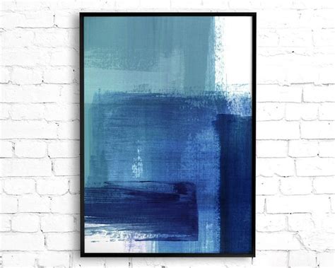 Abstract Painting Featuring Teal And Navy Blue Brush Strokes Printable Abstract Art Navy And