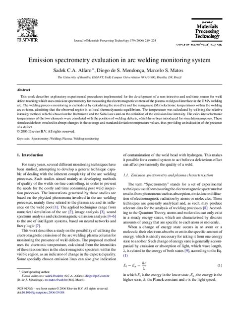 Pdf Emission Spectrometry Evaluation In Arc Welding Monitoring System