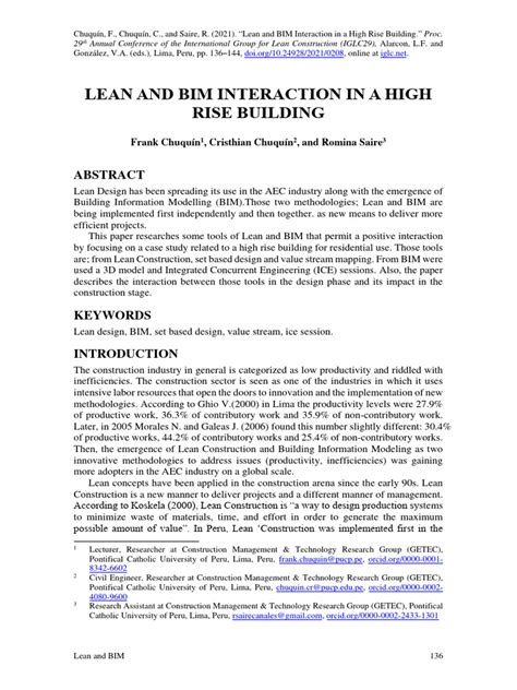 chuquin et al 2021 lean and bim interaction in a high rise building pdf building
