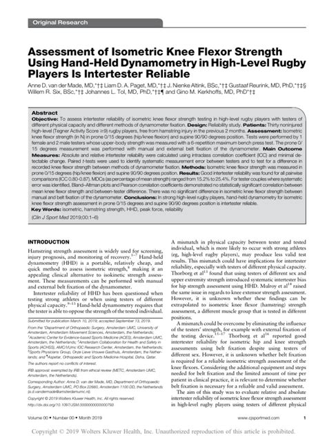 Assessment Of Isometric Knee Flexor Strength Using Hand Held Dynamometry In High Level Rugby
