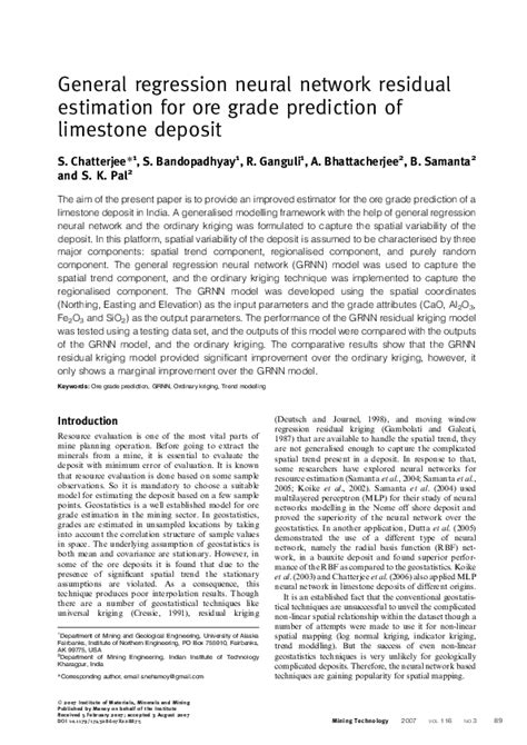 Pdf General Regression Neural Network Residual Estimation For Ore Grade Prediction Of