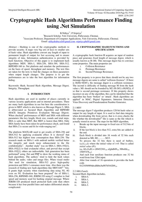 PDF Cryptographic Hash Algorithms Performance Finding Using Net Simulation