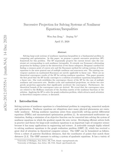 Pdf Successive Projection For Solving Systems Of Nonlinear Equationsinequalities