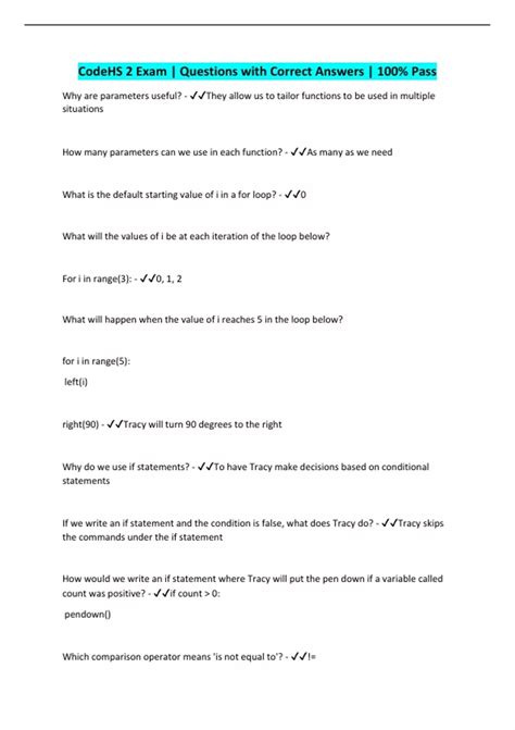 Codehs 2 Exam Questions With Correct Answers 100 Pass Codehs Stuvia Us