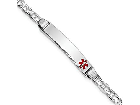 Rhodium Over 14k White Gold Medical Red Enamel Mariner Link Id Bracelet