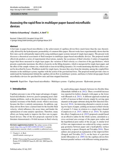 Assessing The Rapid Flow In Multilayer Paper Based Microfluidic Devices Pdf Microfluidics