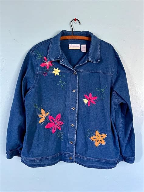 Vintage Plus Size Embroidered Denim Blue Jean Coat Jacket Etsy