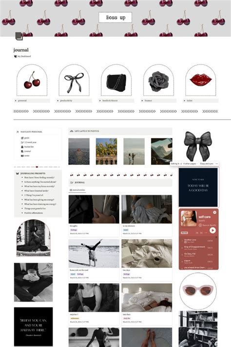 Notion Dashboard Ideas BossBabe Journal Dark Femme Aesthetic Theme That Girl Notion