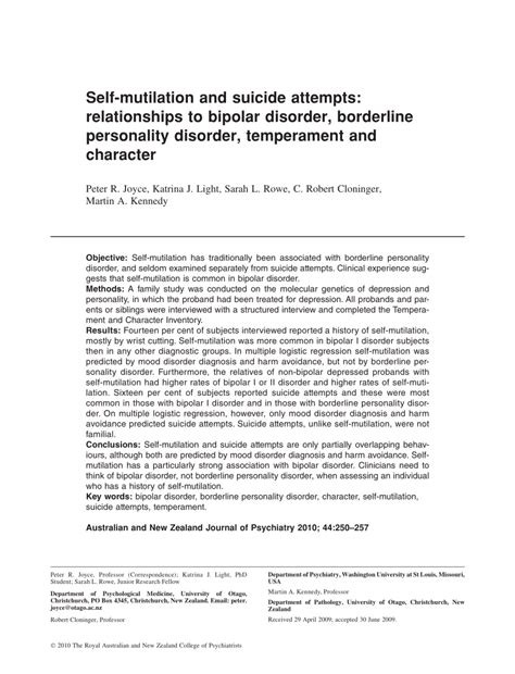 Pdf Self Mutilation And Suicide Attempts Relationships To Bipolar Disorder Borderline